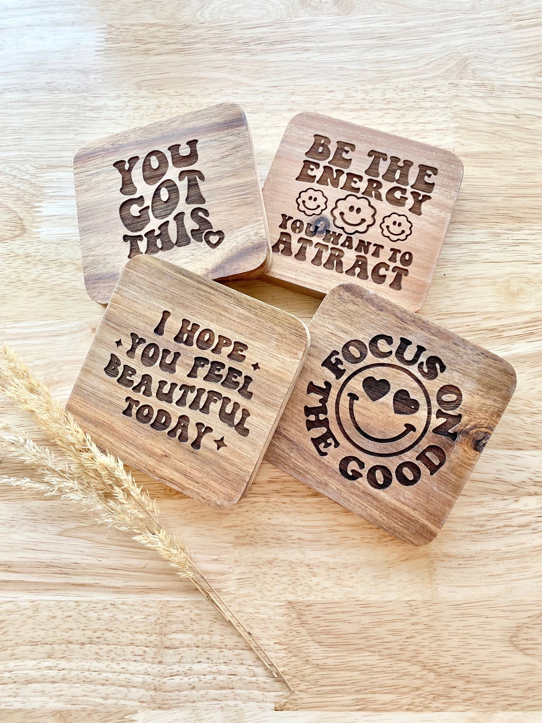 Retro Wood Quote Coasters-set of 4, Motivational Coasters, Retro Gifts ...