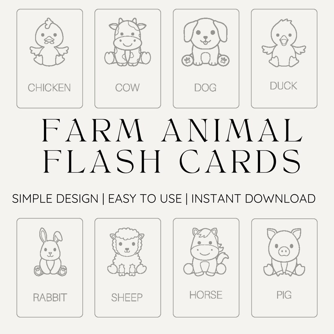 8 Farm Animal Flashcards | Digital Download | SVG, PDF, AI | Montessori ...