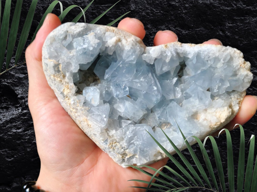 Large Celestite Crystal Cluster | Celestite Heart - Etsy