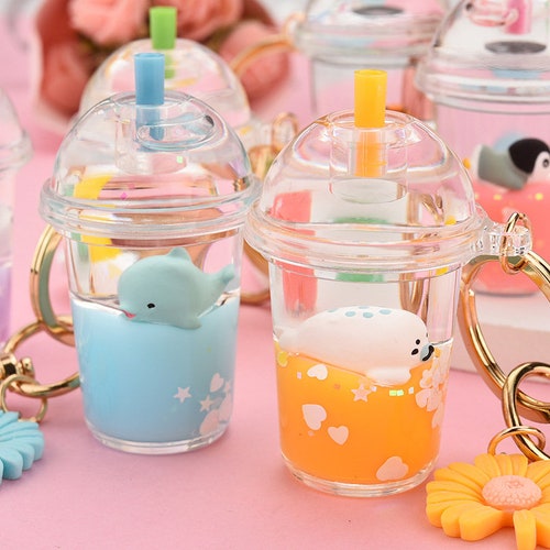 Fruity Boba Liquid Keychain Bubble Milk Tea Floating Fruit - Etsy