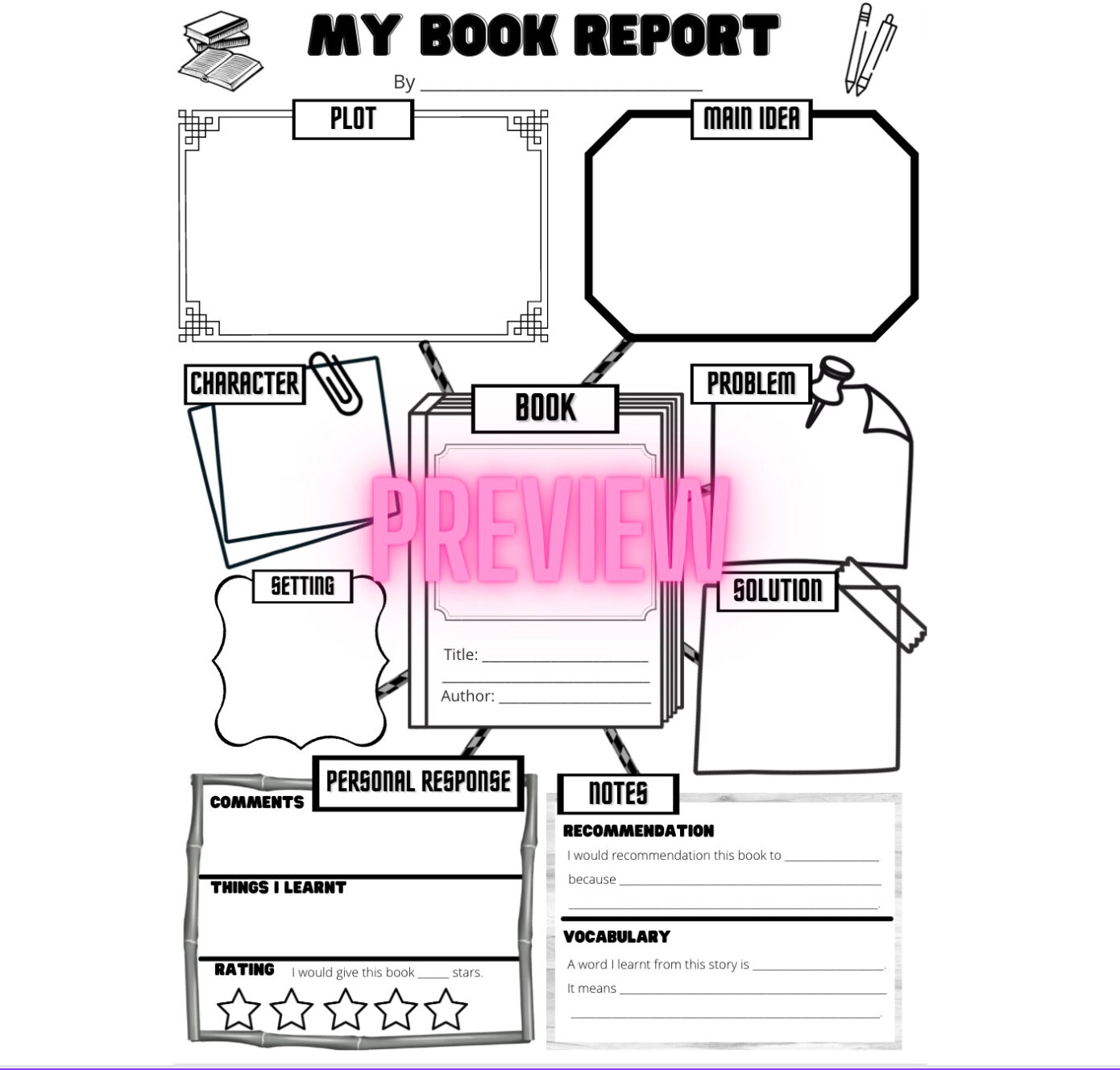 Book Review Doodle Book Report FOR ANY BOOK - Etsy