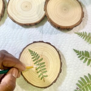 Wooden Botanical Coaster Set, Wood Slice Fern Coasters, Floral Boho ...