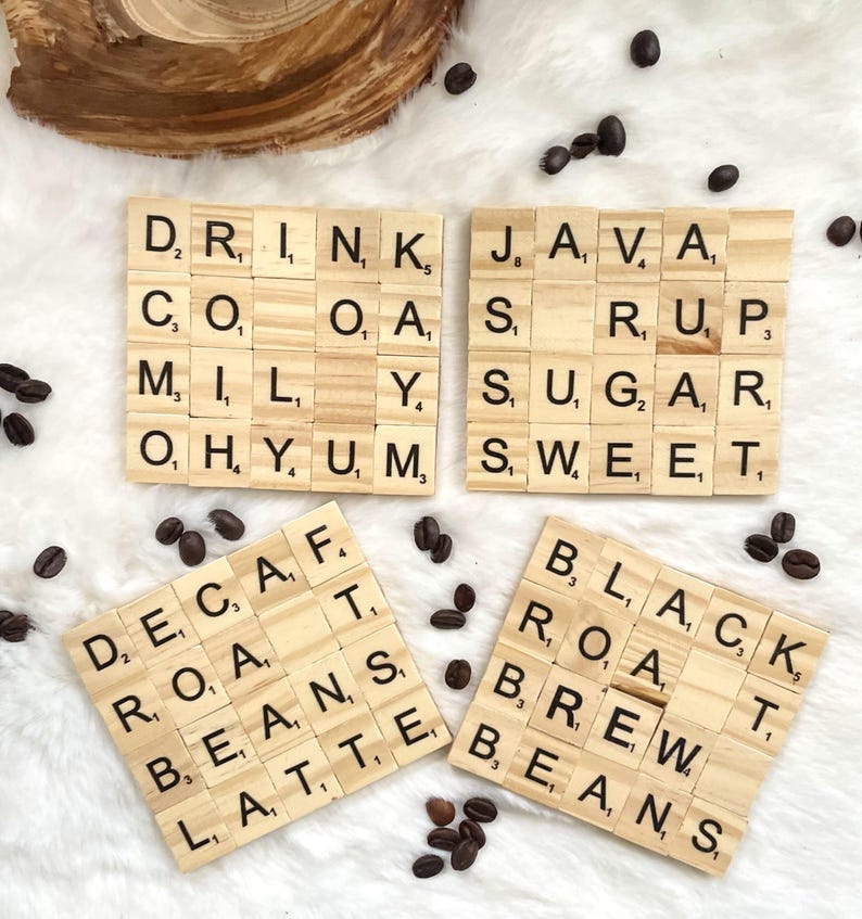 Letter Tile Drink Themed Coasters, Wine Themed Coaster Sets, Funny Game ...