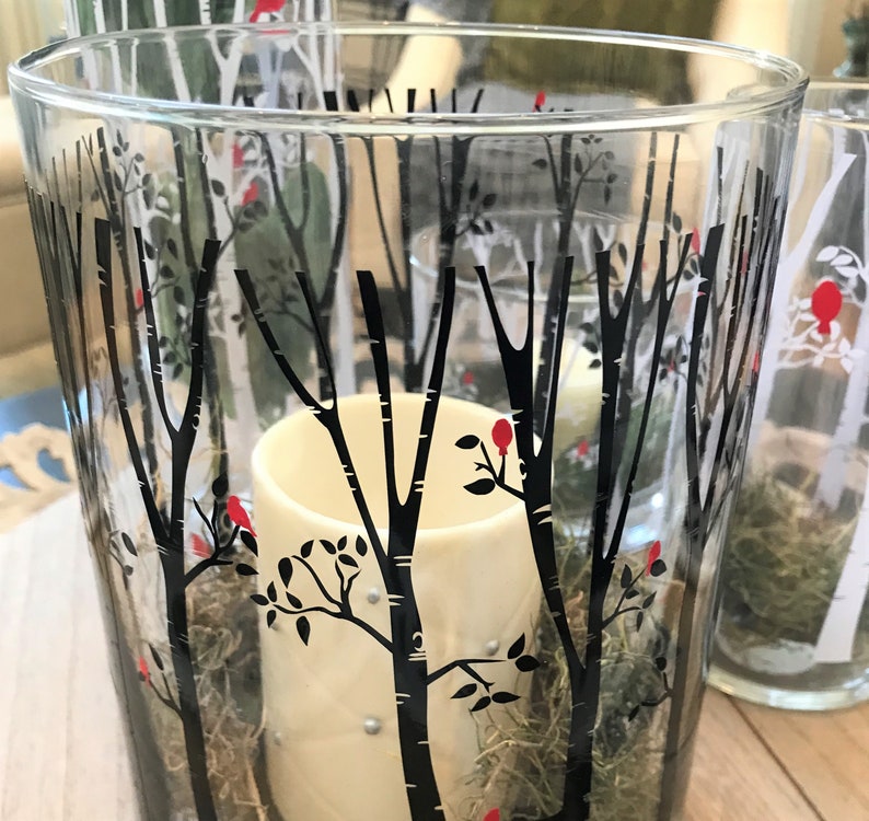 Birch Tree Glass Vases, Wedding Centerpiece, Memorial Gift, Cardinal ...