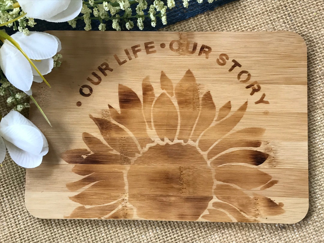 Bamboo Wood Burned Charcuterie Cutting Board, Wooden Sunflower Cheese ...