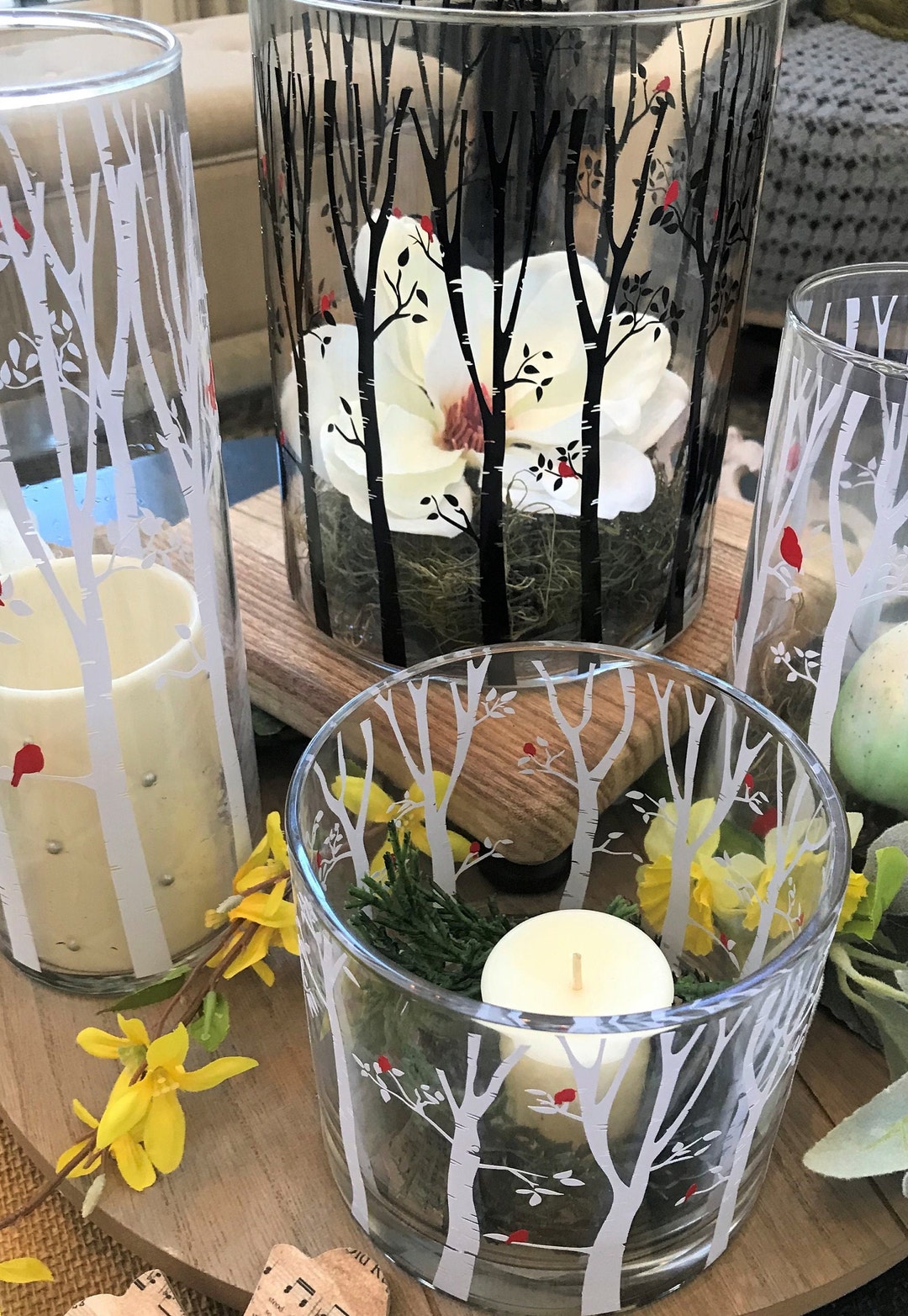 Birch Tree Glass Vases, Wedding Centerpiece, Memorial Gift, Cardinal ...