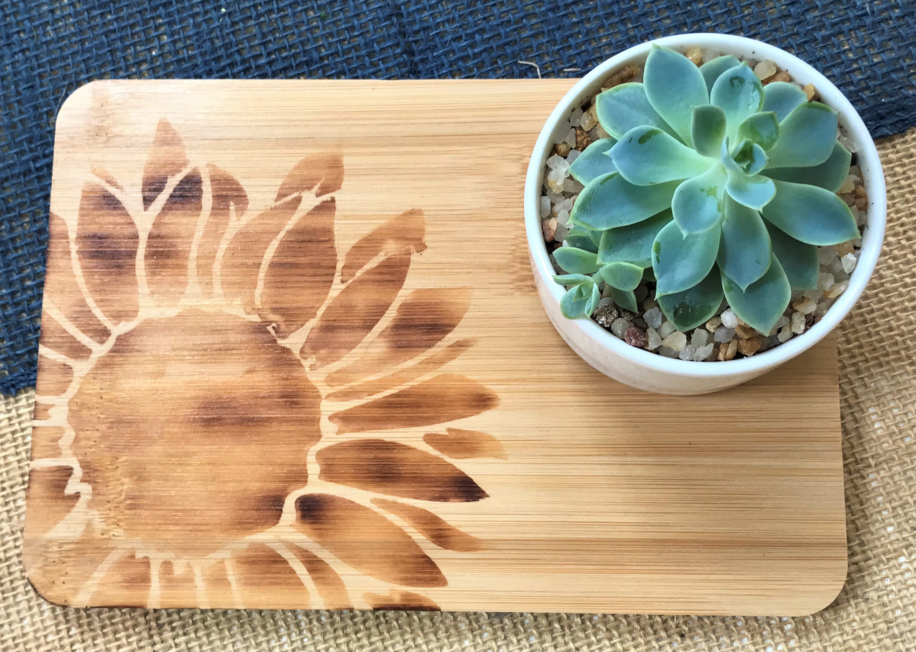 Bamboo Wood Burned Charcuterie Cutting Board, Wooden Sunflower Cheese ...