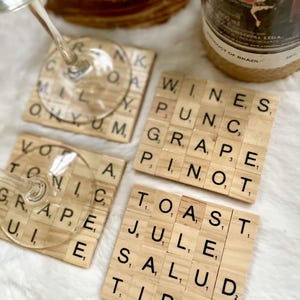 Letter Tile Drink Themed Coasters, Wine Themed Coaster Sets, Funny Game ...