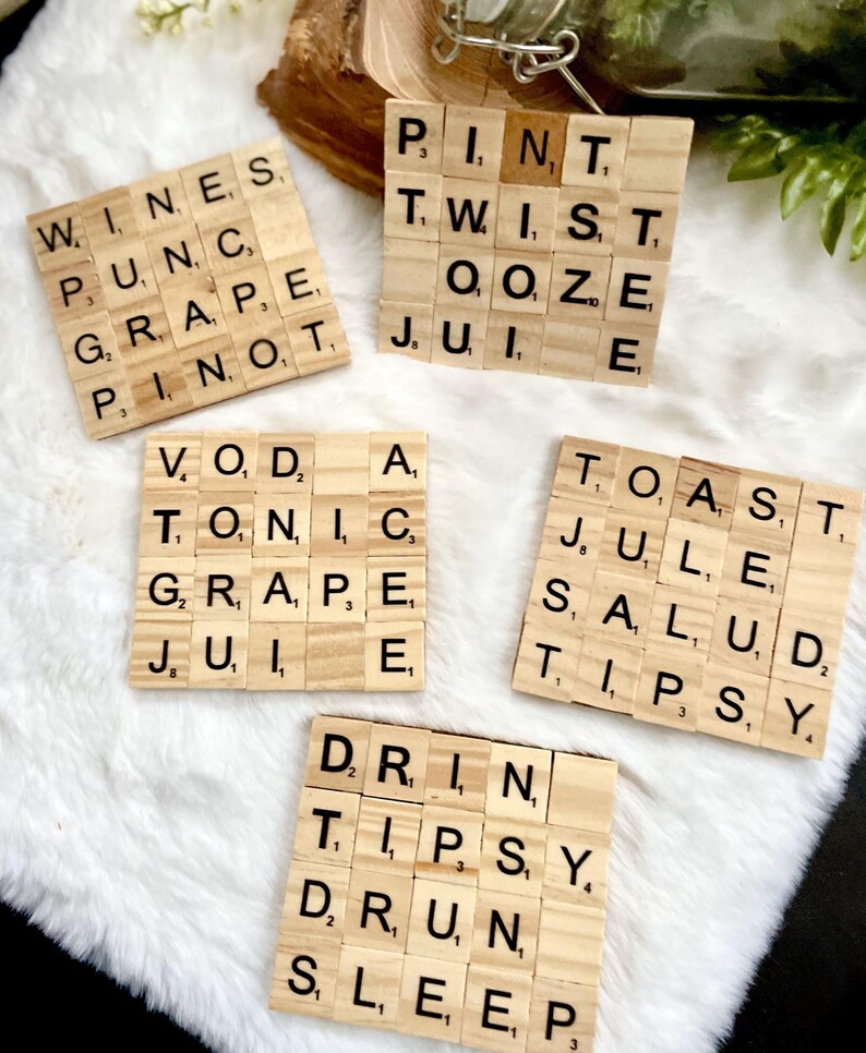 Letter Tile Drink Themed Coasters, Wine Themed Coaster Sets, Funny Game ...