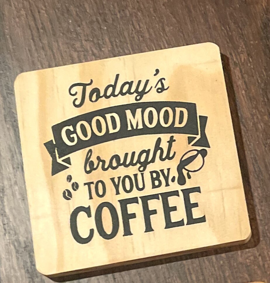 Humorous Coffee-themed Coasters, Wood Coffee Themed Coaster, Coffee Bar ...