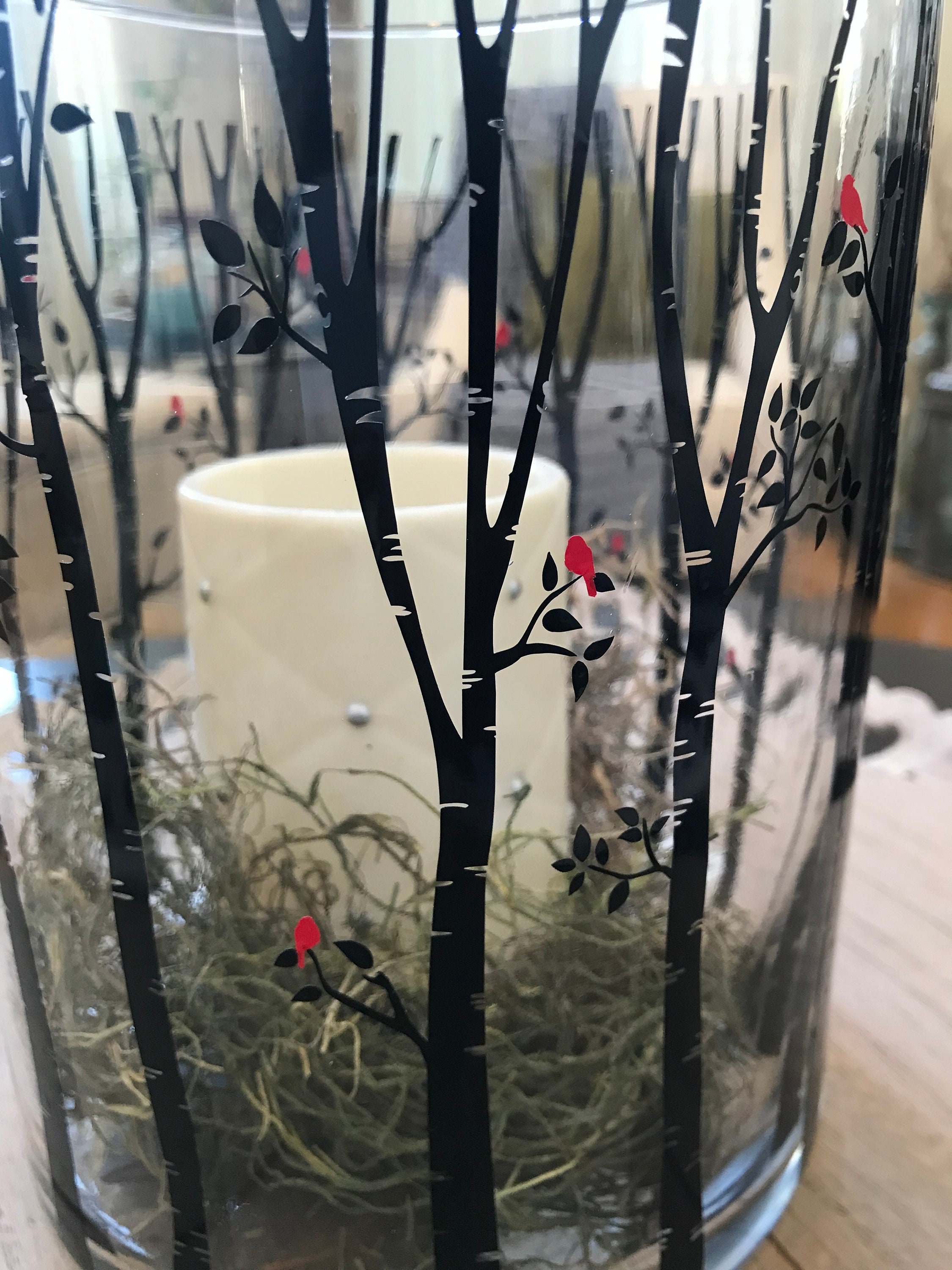 Birch Tree Glass Vases, Wedding Centerpiece, Memorial Gift, Cardinal ...