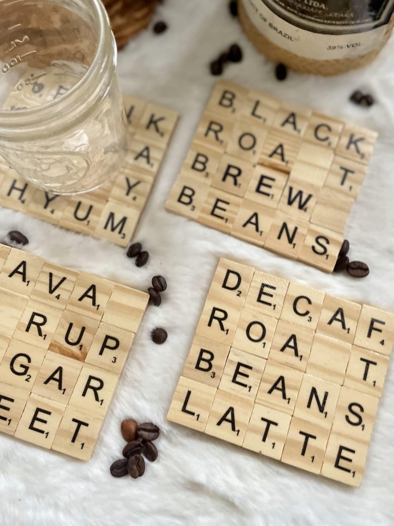 Letter Tile Drink Themed Coasters, Wine Themed Coaster Sets, Funny Game ...