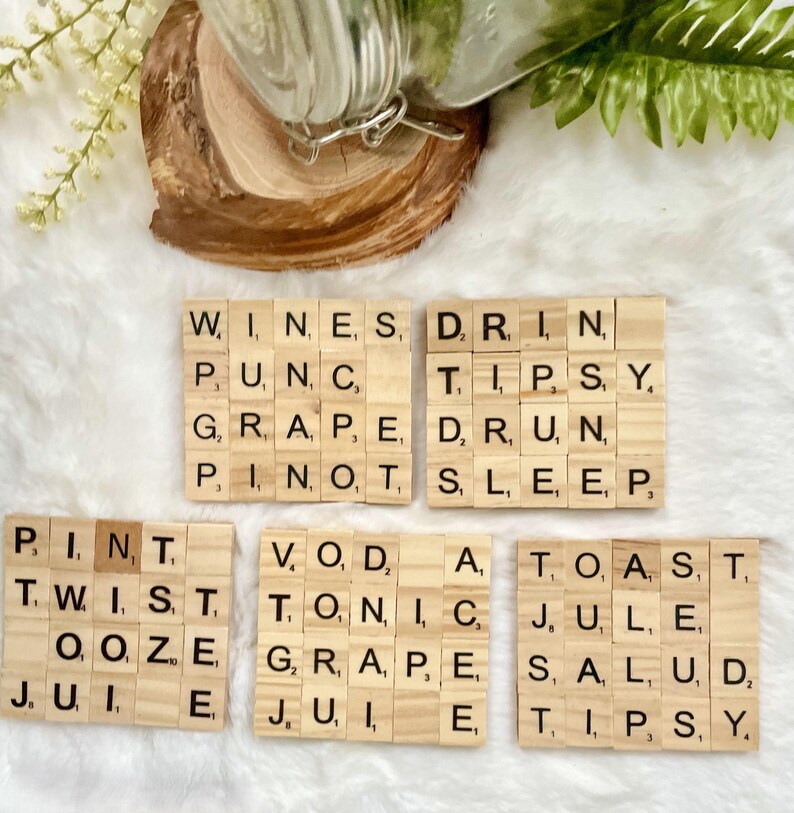 Letter Tile Drink Themed Coasters, Wine Themed Coaster Sets, Funny Game ...