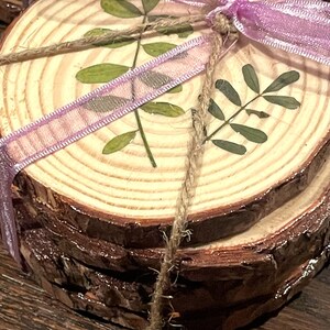 Wooden Botanical Coaster Set, Wood Slice Fern Coasters, Floral Boho ...