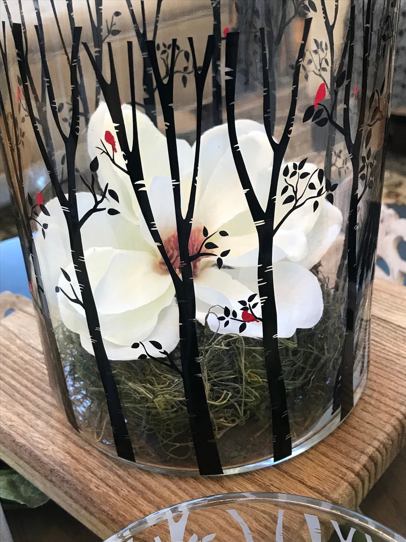 Birch Tree Glass Vases, Wedding Centerpiece, Memorial Gift, Cardinal ...
