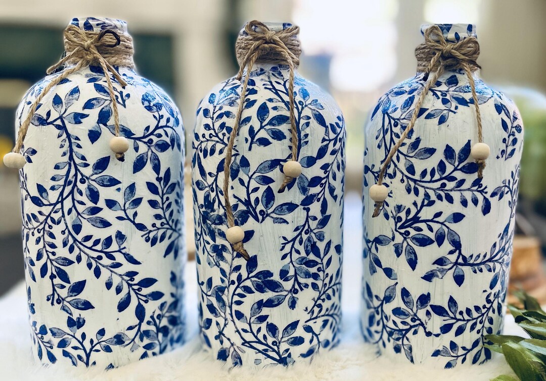 Handcrafted Decoupage Glass Vases, French Floral Mason Jar, Farmhouse ...