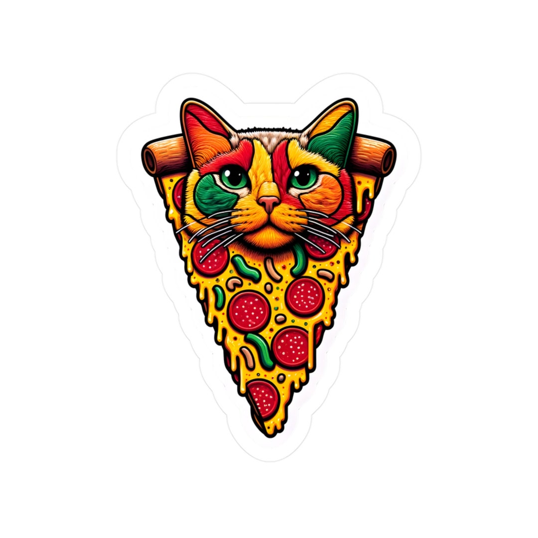 Cat Pizza Sticker - Colorful Vinyl Decal - Cute Cat Face With Pepperoni ...
