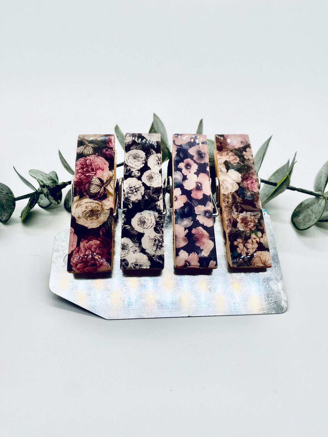 4 Wide Floral Magnetic Clothes Pins - Etsy
