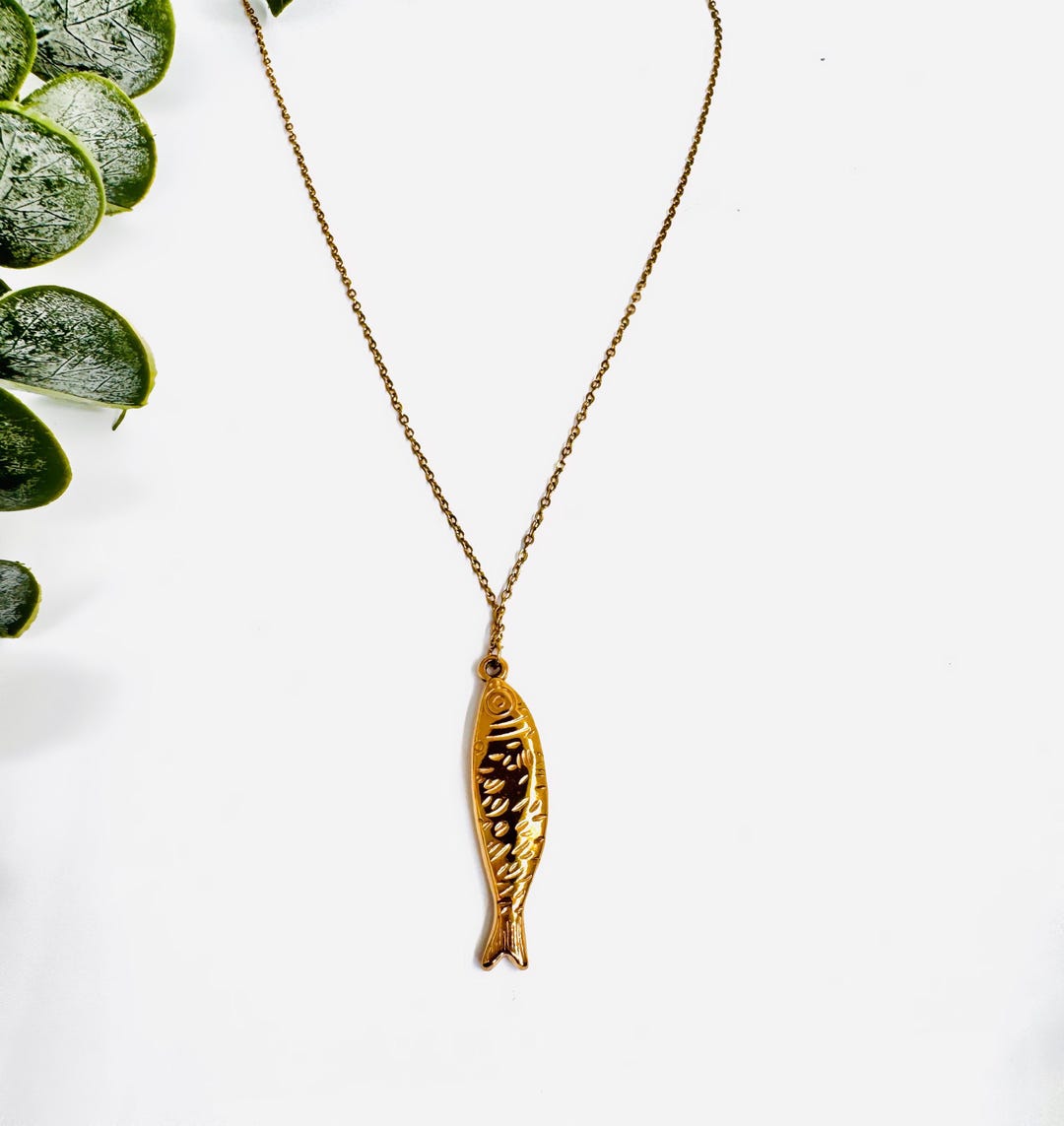 Golden Sardine Pendant Necklace: Plated Stainless Steel Fish Charm - Etsy