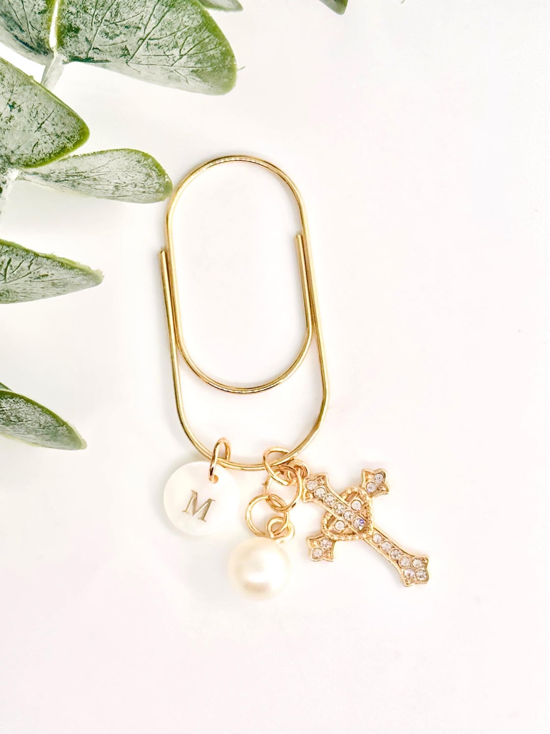Mini Initial Paper Clip: Cross, Pearl, Planner Accessory - Etsy