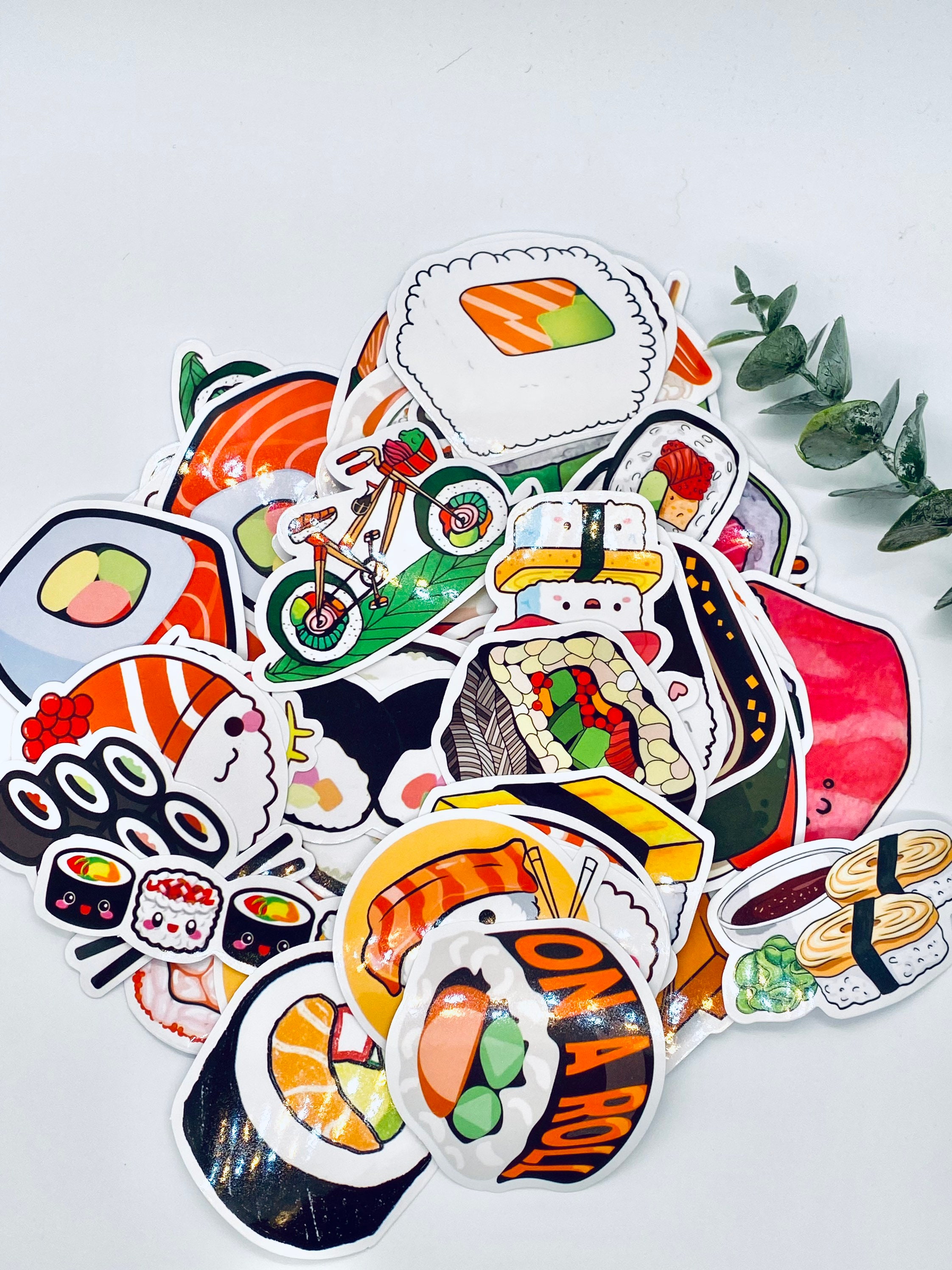 40 Random Sushi Stickers, Water Bottle Stickers, Glossy Stickers, Food ...