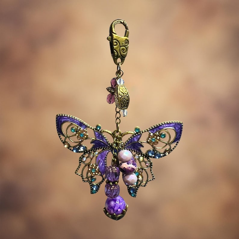 Handcrafted Purple Butterfly Bag Charm – Vintage Boho Gemstone ...