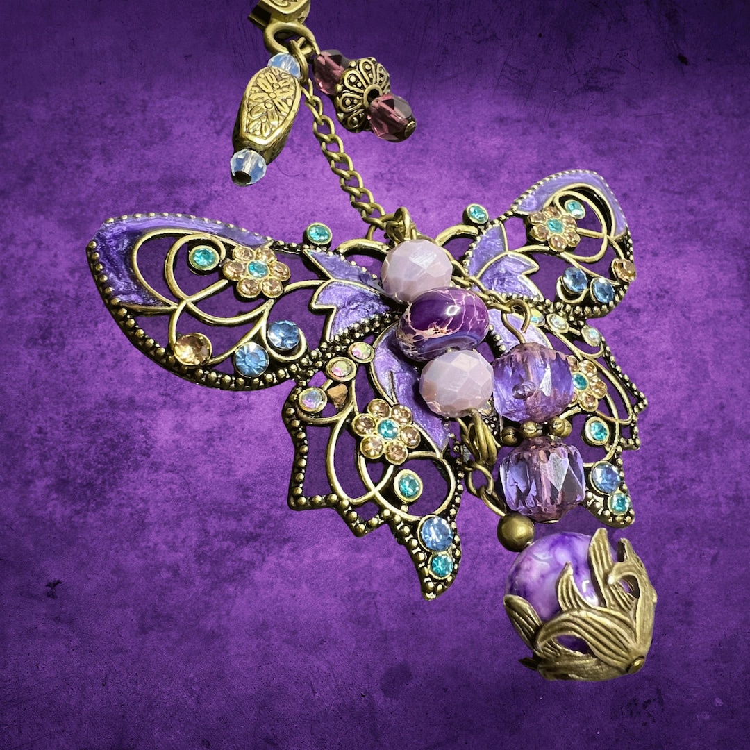Handcrafted Purple Butterfly Bag Charm – Vintage Boho Gemstone ...