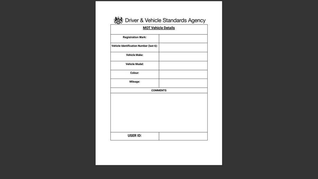 Car MOT Vehicle Details Form - Etsy