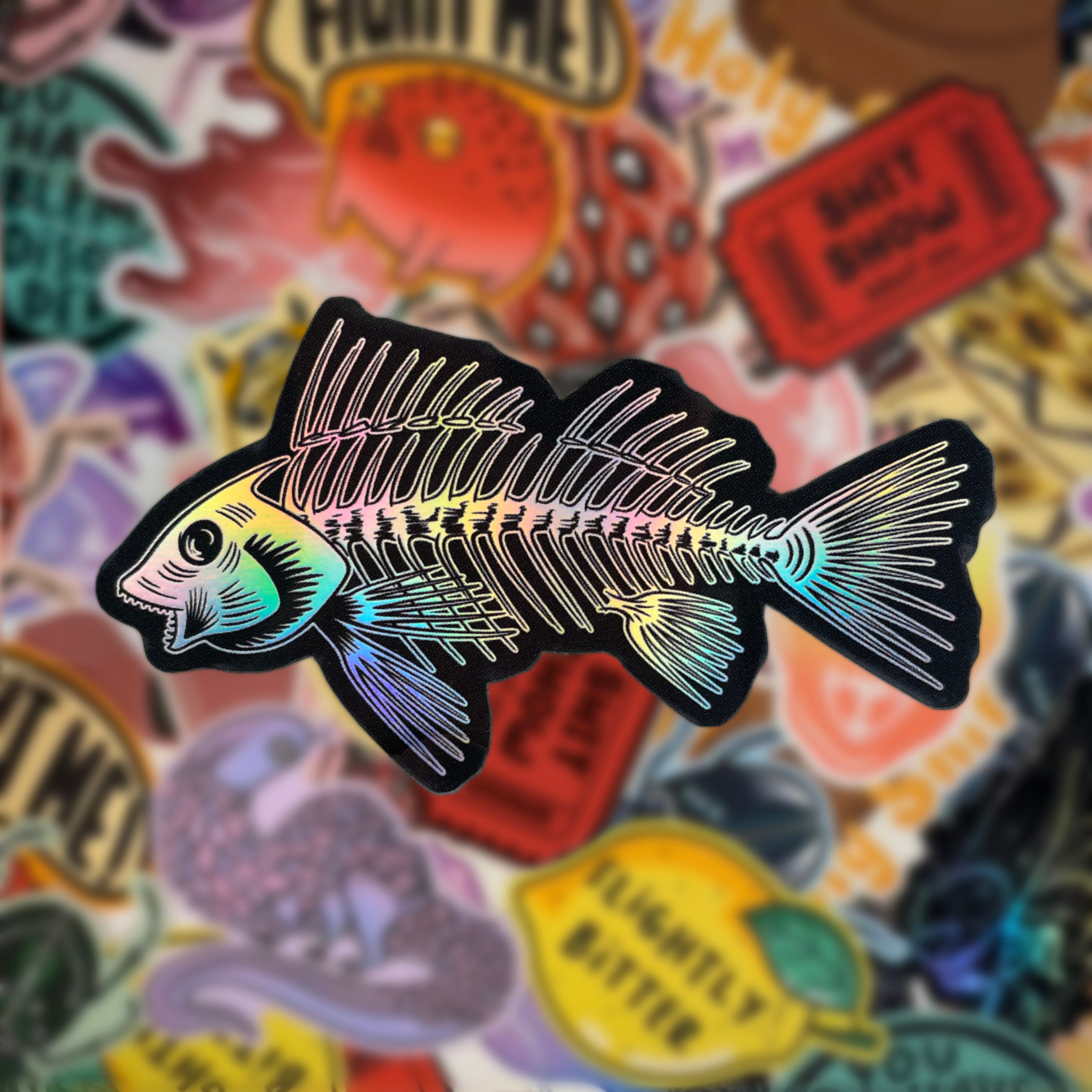 Holographic Fish Skeleton Stickers Vinyl Sticker Laptop - Etsy