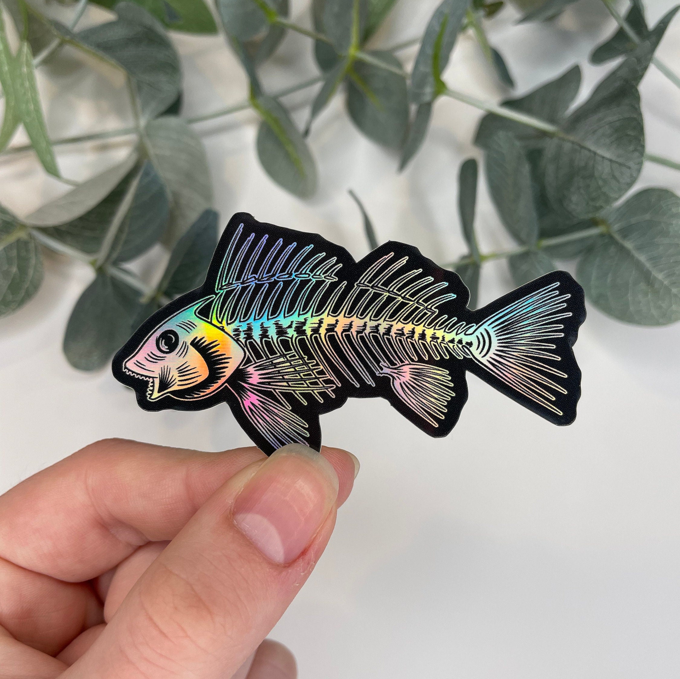 Holographic Fish Skeleton Stickers Vinyl Sticker Laptop - Etsy