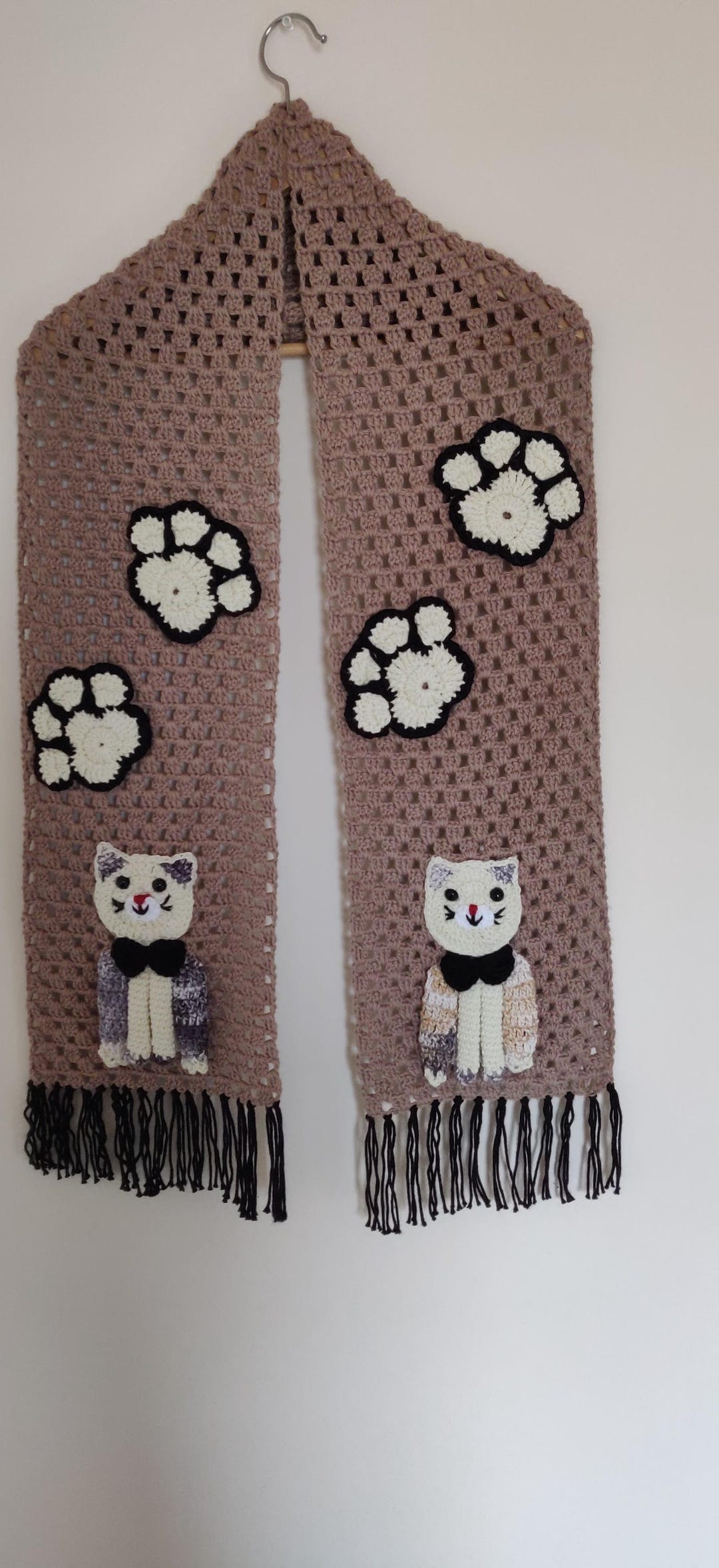 Handmade Crochet Cat Pattern Scarf - Etsy