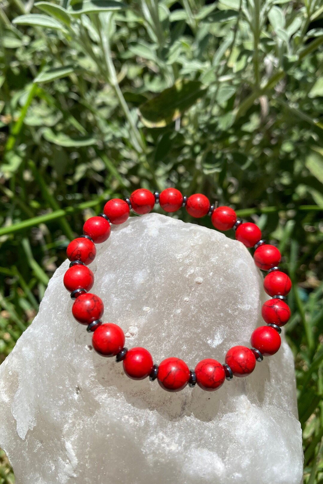 Red Turquoise Stone Bracelet 8mm, Red Turquoise Bracelet, Healing ...