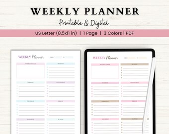Weekly Planner Printable Week at Glance Undated Planner Weekly to Do ...