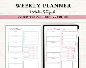 Weekly Planner Printable Week at Glance Undated Planner Weekly to Do ...