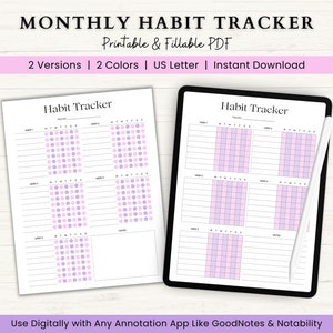Monthly Habit Tracker Printable Insert | Editable Habit Tracker | Fitness Journal | Undated ...
