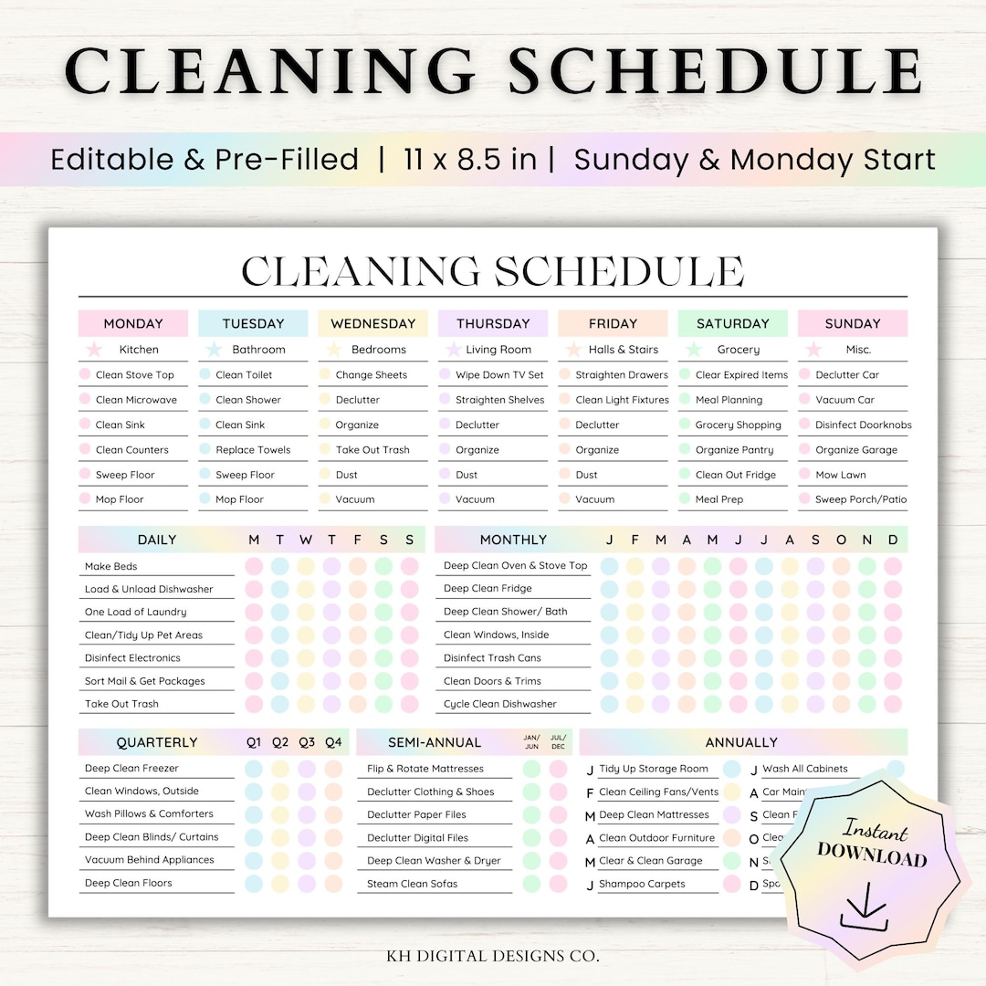 Editable Cleaning Schedule | Adult Chore Chart | Cleaning Planner ...