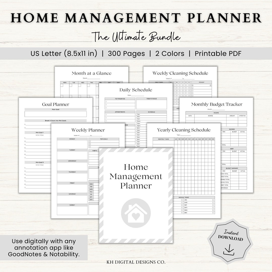 Home Management Binder Printable Cleaning Checklist Household Organizer ...