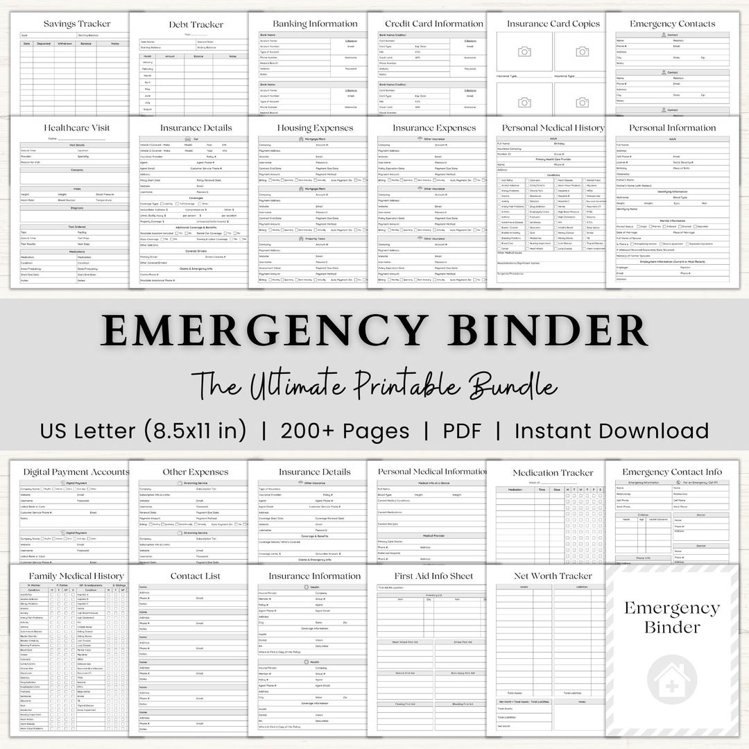 Emergency Binder Printable | in Case of Emergency Planner | Family ...
