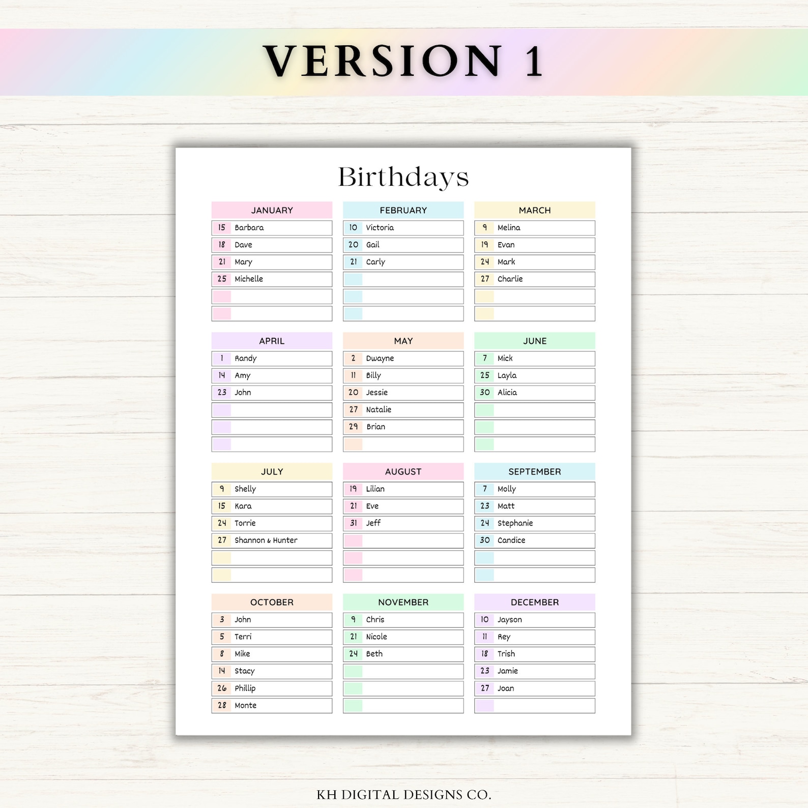 Birthday Calendar Template Printable Birthday Planner Fillable Birthday ...