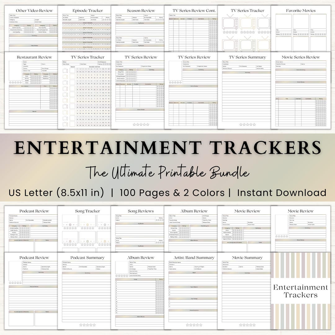 Entertainment Tracker Bundle | Movies, TV Shows Review Trackers | Music ...