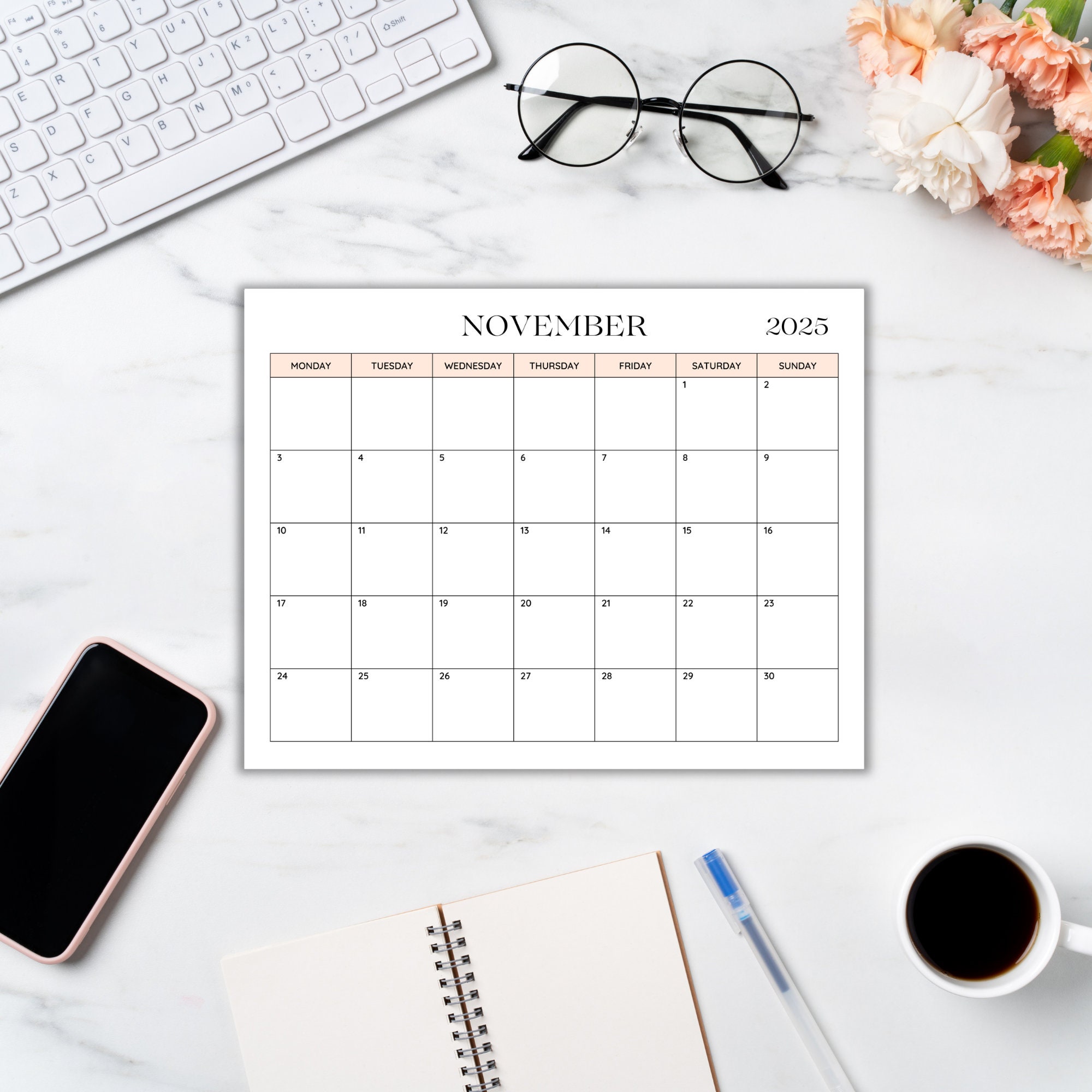 Editable 2025 Monthly Calendar | One Page Monthly Planner | Dated 12 ...