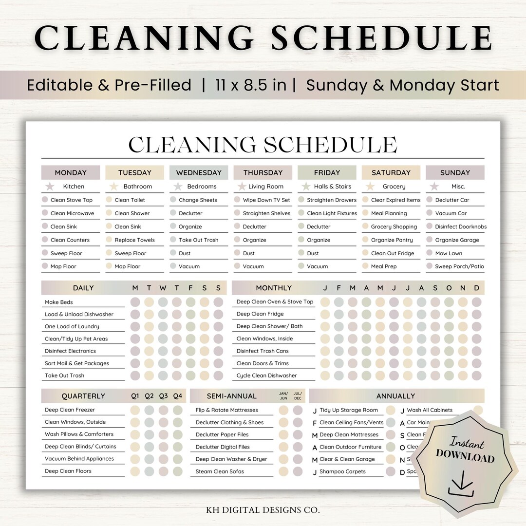 Editable Cleaning Schedule | Adult Chore Chart | Cleaning Planner ...