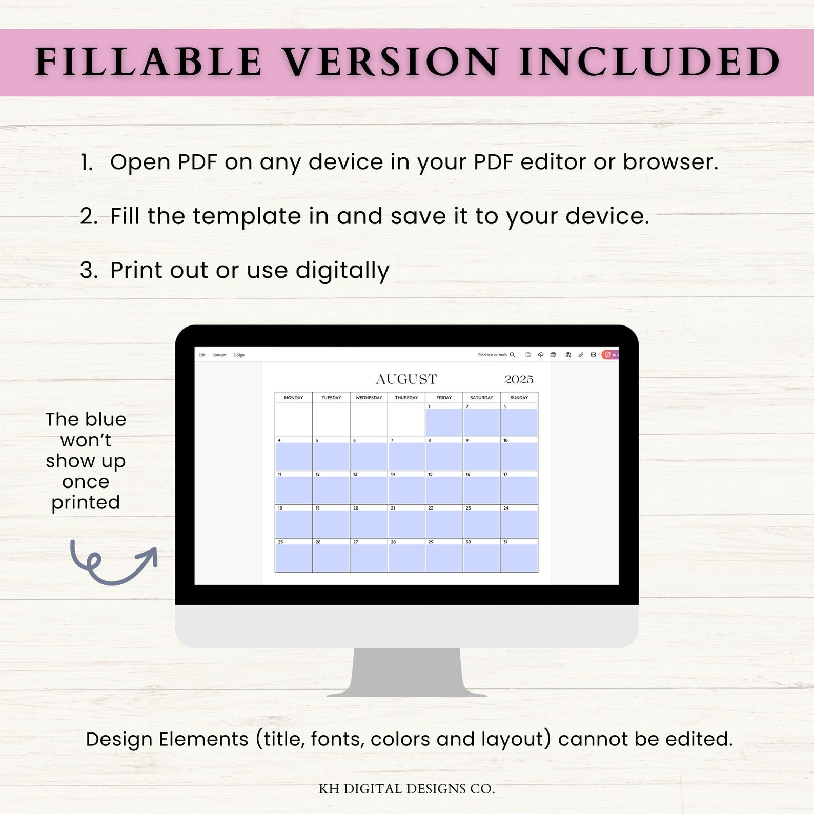 Editable 2025 Monthly Calendar | One Page Monthly Planner | Dated 12 ...
