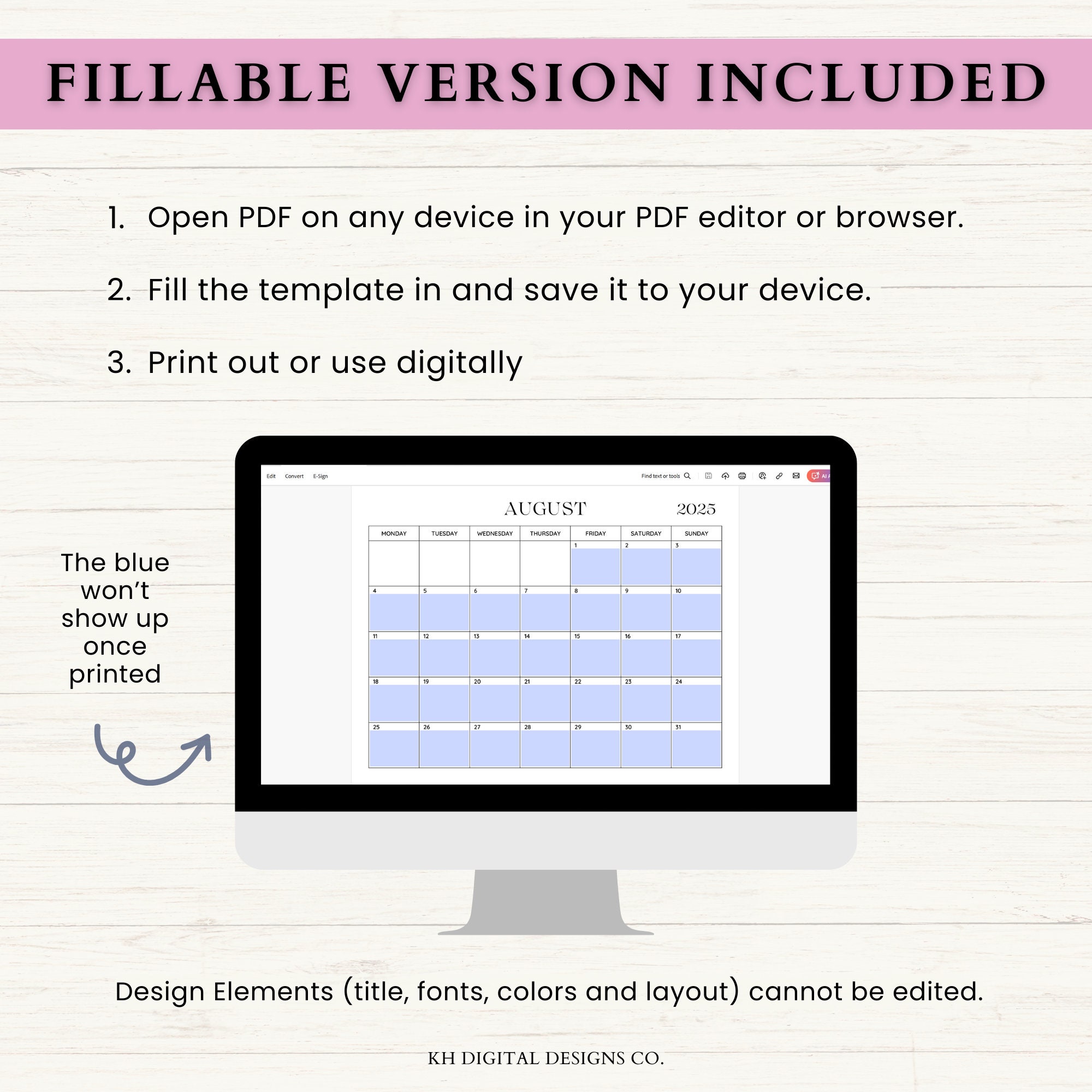 Editable 2025 Monthly Calendar | One Page Monthly Planner | Dated 12 ...