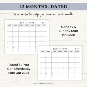 Editable 2025 Monthly Calendar | One Page Monthly Planner | Dated 12 ...