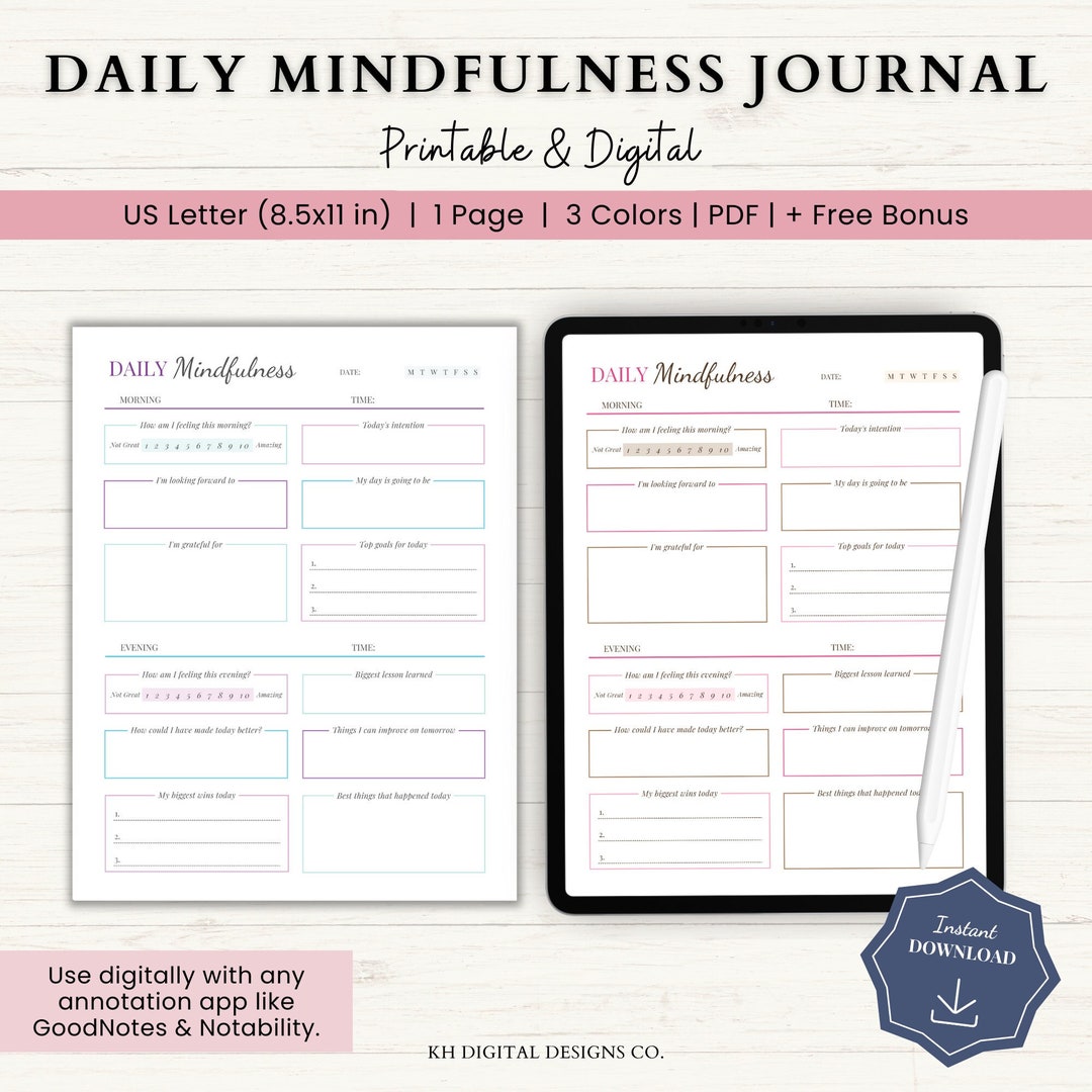 Daily Mindfulness Journal Printable | Calm Mind Journal | Wellness ...