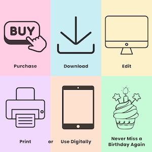 Birthday Calendar Template Printable | Birthday Planner | Fillable ...