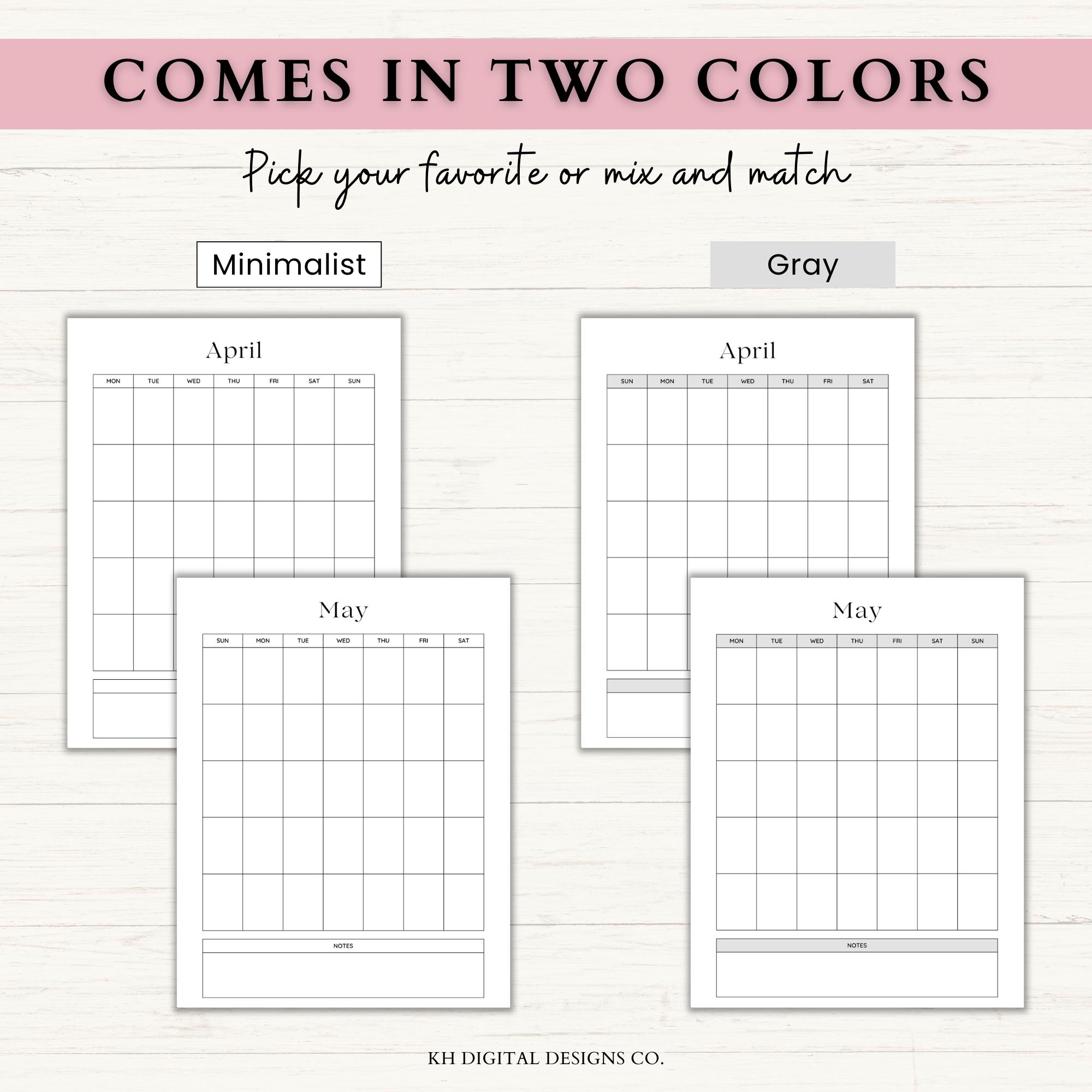 Editable Undated Monthly Calendar | One Page Perpetual Calendar | 12 ...