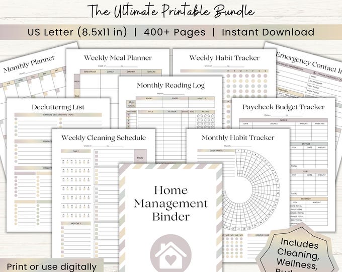 Printable Household Binder, 5 in 1 Organizing Bundle, Cleaning, Life ...