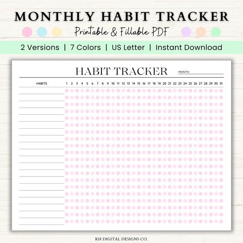 Monthly Habit Tracker Editable Printable | Gym Habit Tracker | Digital ...